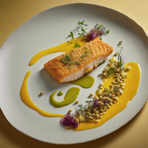 Filé de robalo frito, legumes barrigoule e molho emulsionado de anis ...